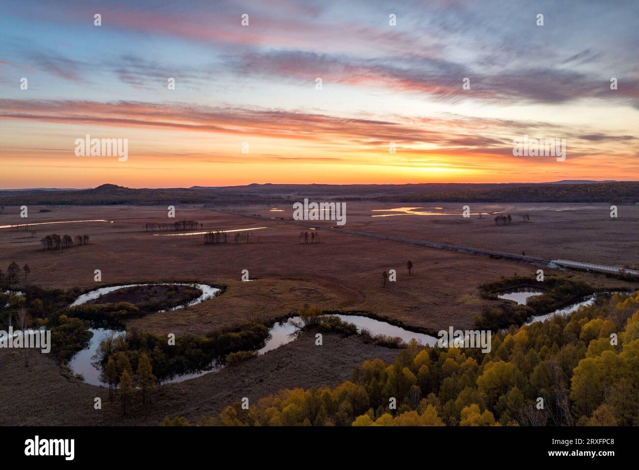 GREATER KHINGAN, CHINA - SEPTEMBER 24, 2023 - The meandering river of the Nanweng River ...
