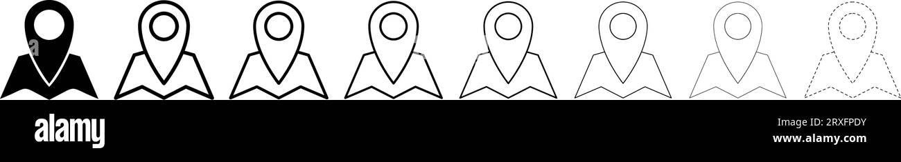 Set of Map Pointer different line shapes, thin line design vector ...