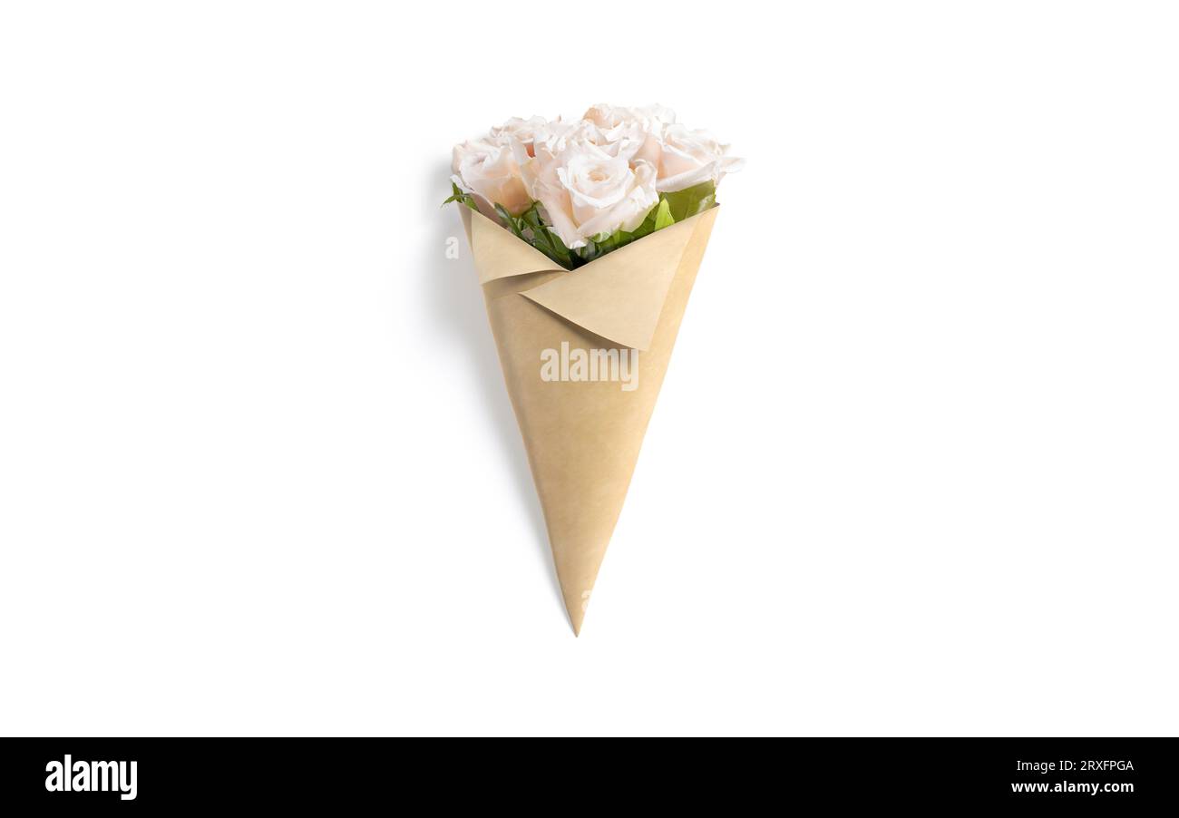 Blank craft flowers packaging cone wrap mockup, top view Stock Photo ...