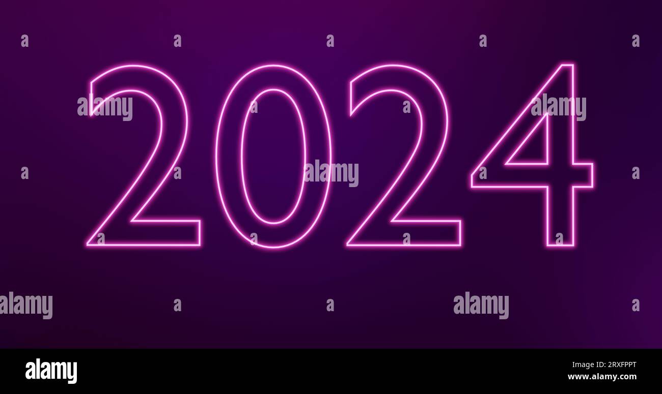 2024 neon retro sign isolated on blue and purple gradient background 8k ...