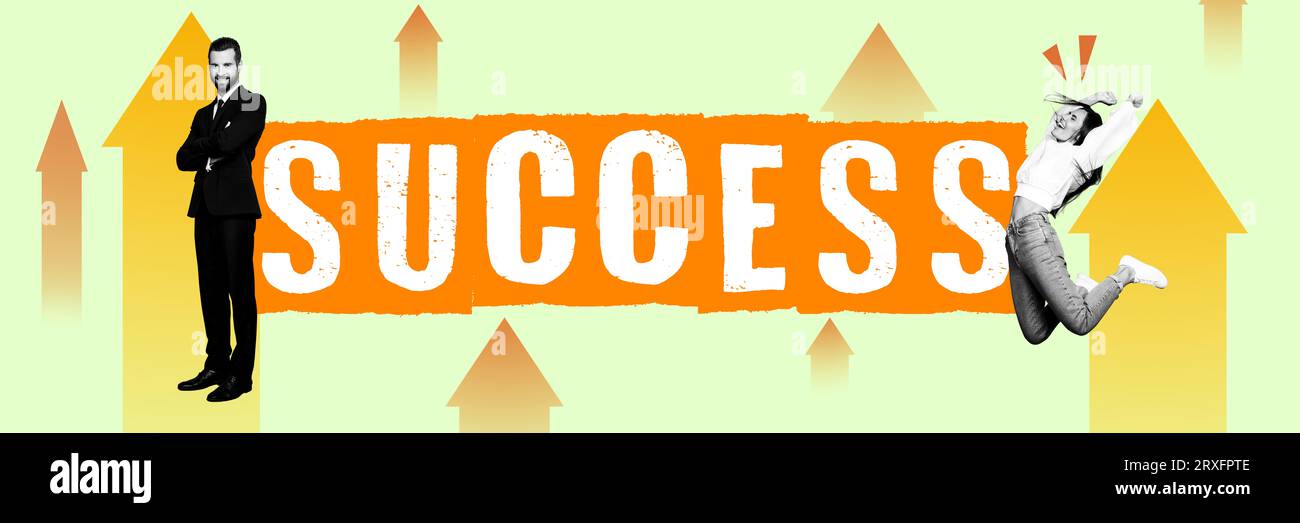 Creative collage image of mini black white effect people success ...