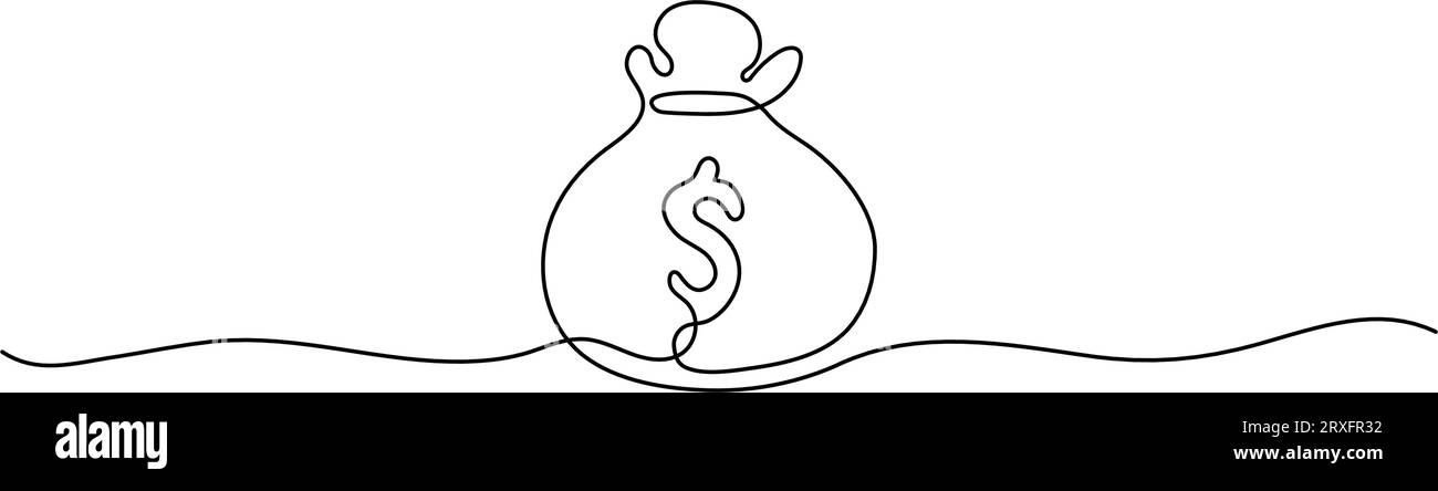 Money Bag shape drawing by continuous line, thin line design vector ...
