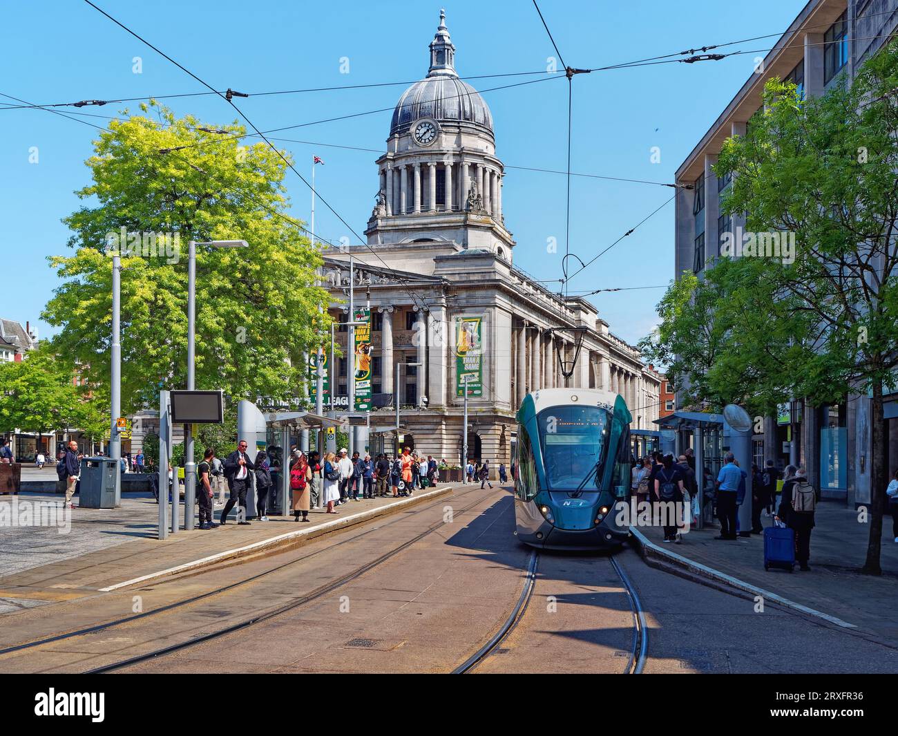 UK, Nottingham, Council House and Nottingham Express Transit on South ...