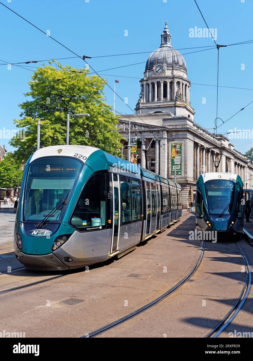UK, Nottingham, Council House and Nottingham Express Transit on South ...