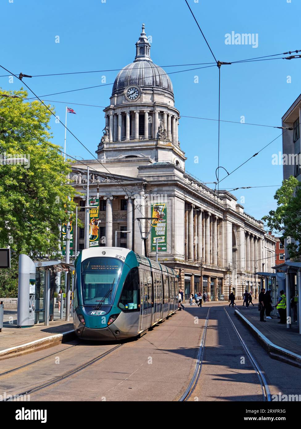 UK, Nottingham, Council House and Nottingham Express Transit on South ...