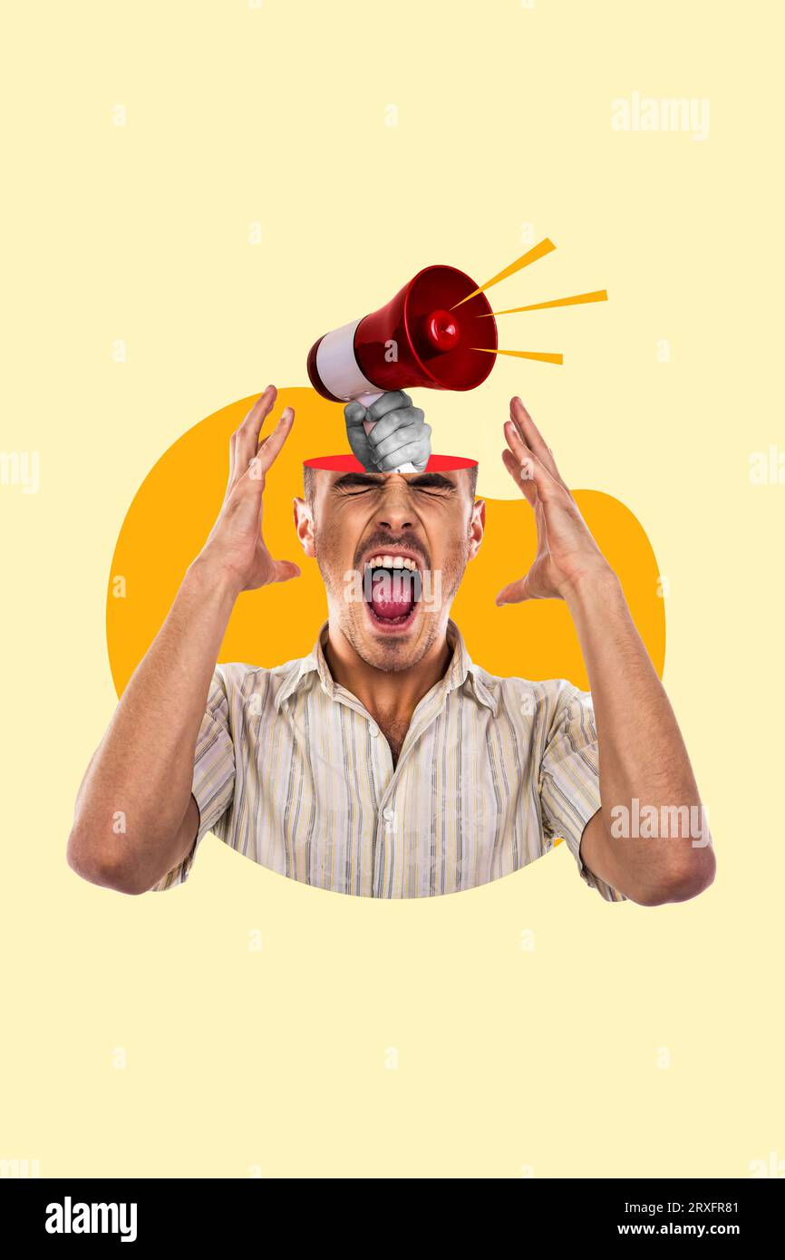 3d retro abstract creative artwork template collage of angry screaming ...