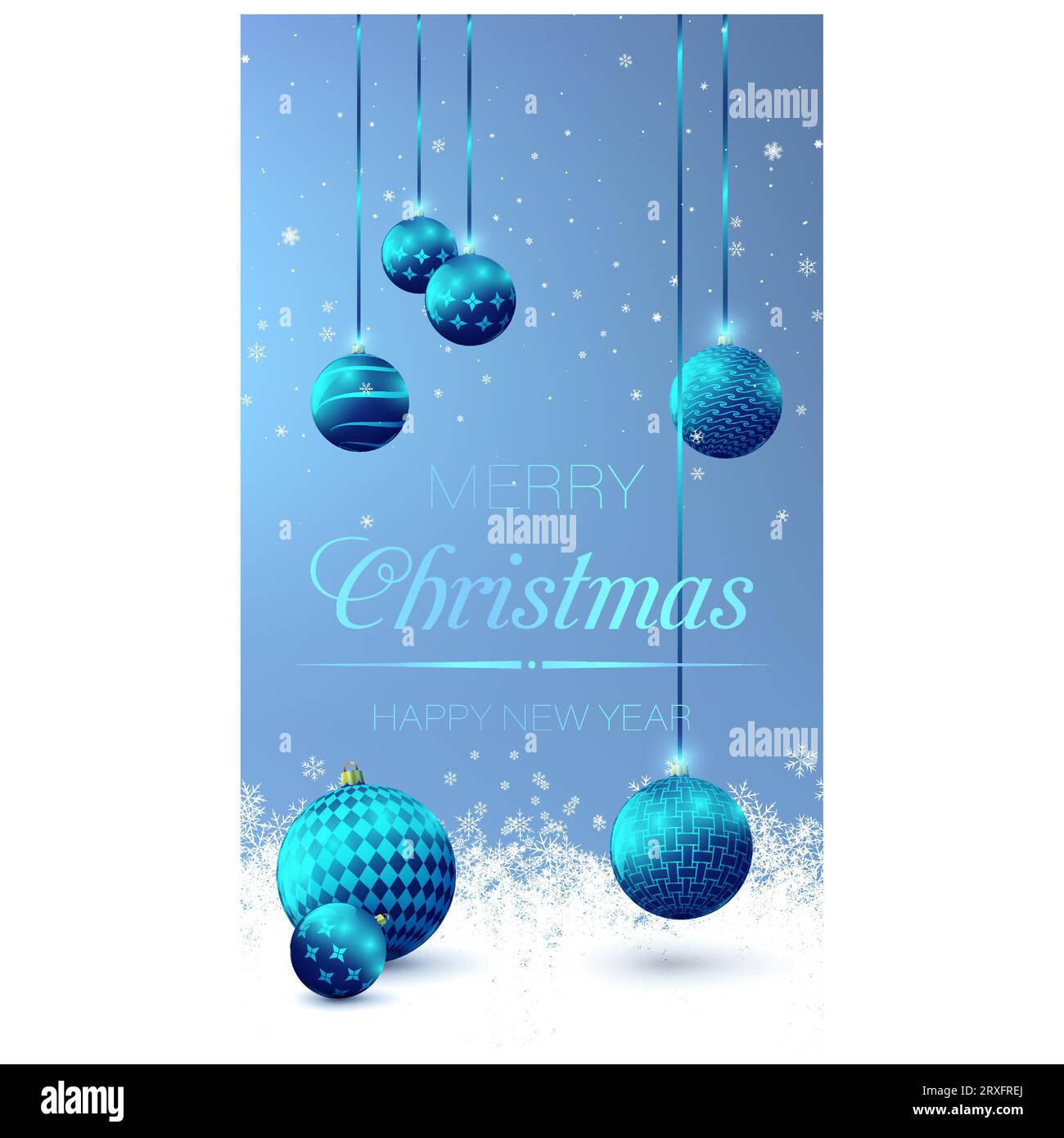 Vertical Christmas blue flyer with snow and glass balls. New Year ...