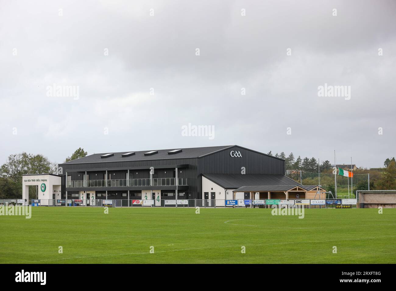 Irish tricolour flying at half mast at Kildress Wolfe Tones GAC, where ...