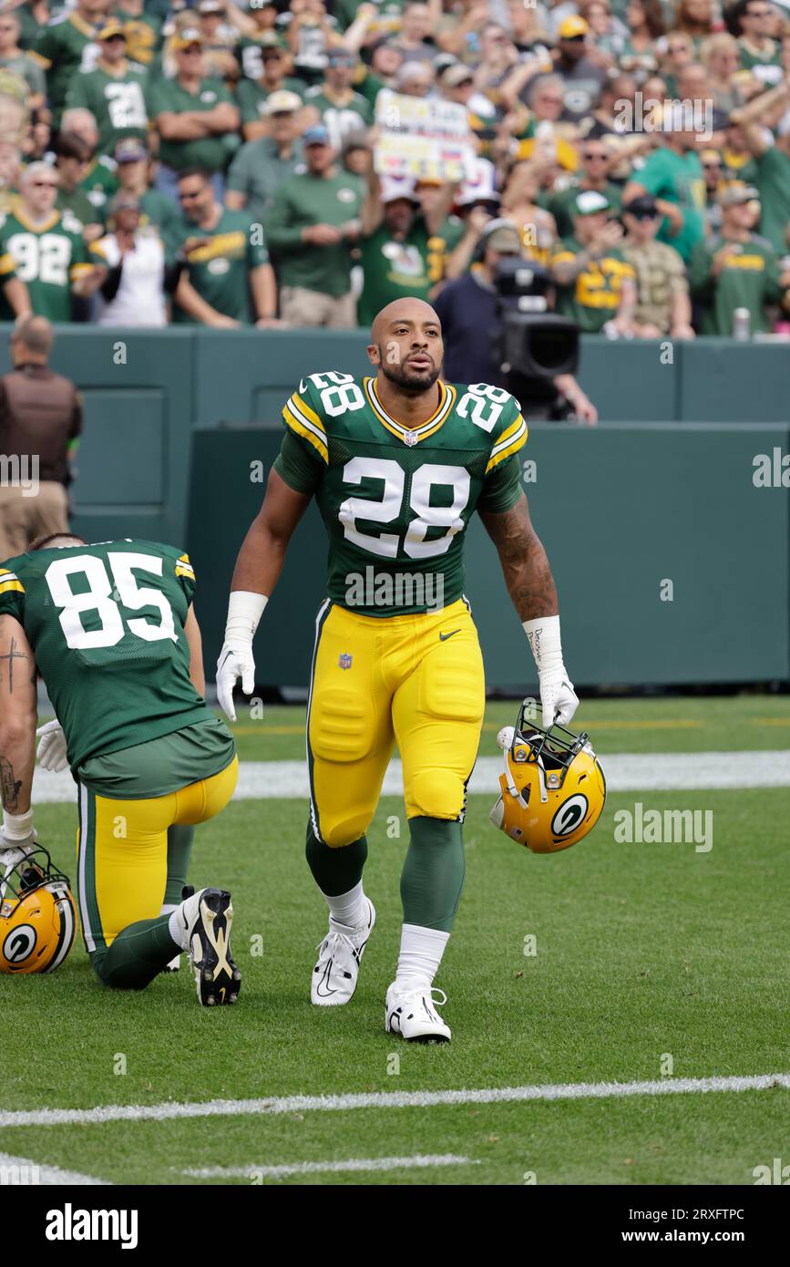Green Bay Packers running back AJ Dillon (28) before an NFL football ...