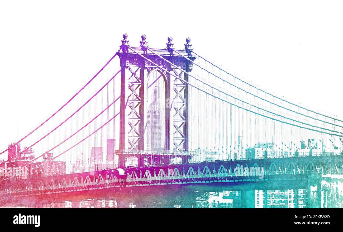Illustration of the Manhattan Bridge in New York City Stock Photo - Alamy
