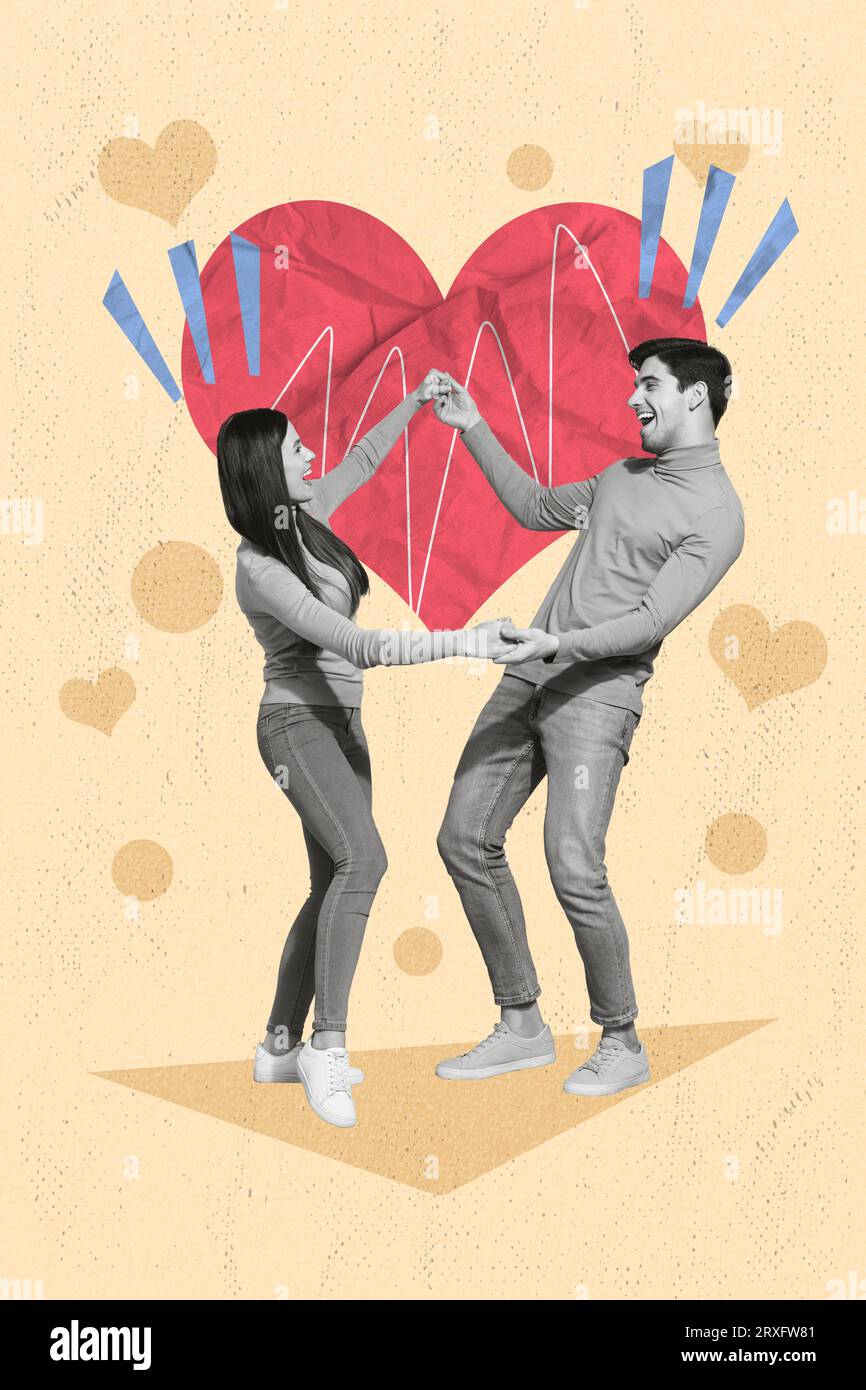 Illustration black white collage of two cheerful people young family ...