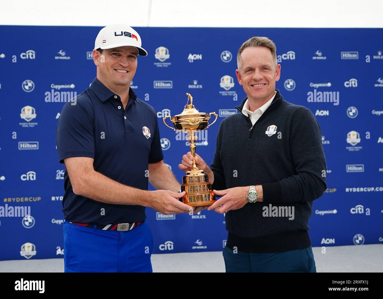 Team Europe Captain Luke Donald (right) alongside USA Captain Zach ...