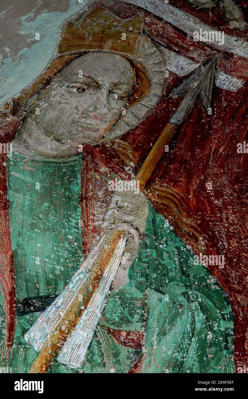 Saint Ursula grips an arrow, symbol of her martyrdom. Detail of Late ...