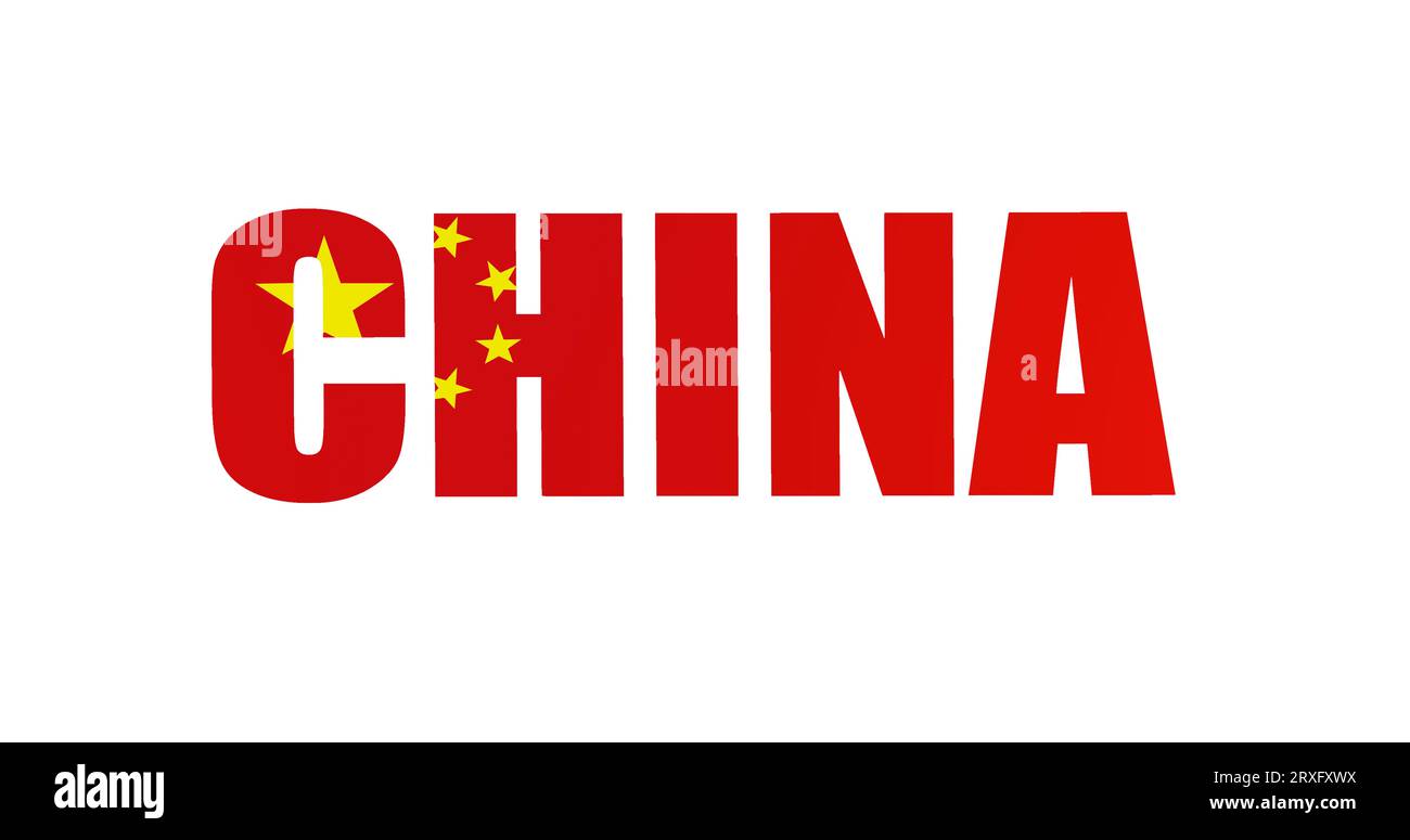 CHINA TEXT TEXTURED FLAG ISOLATED ON WHITE BACKGROUND 8K ILLUSTRATION ...