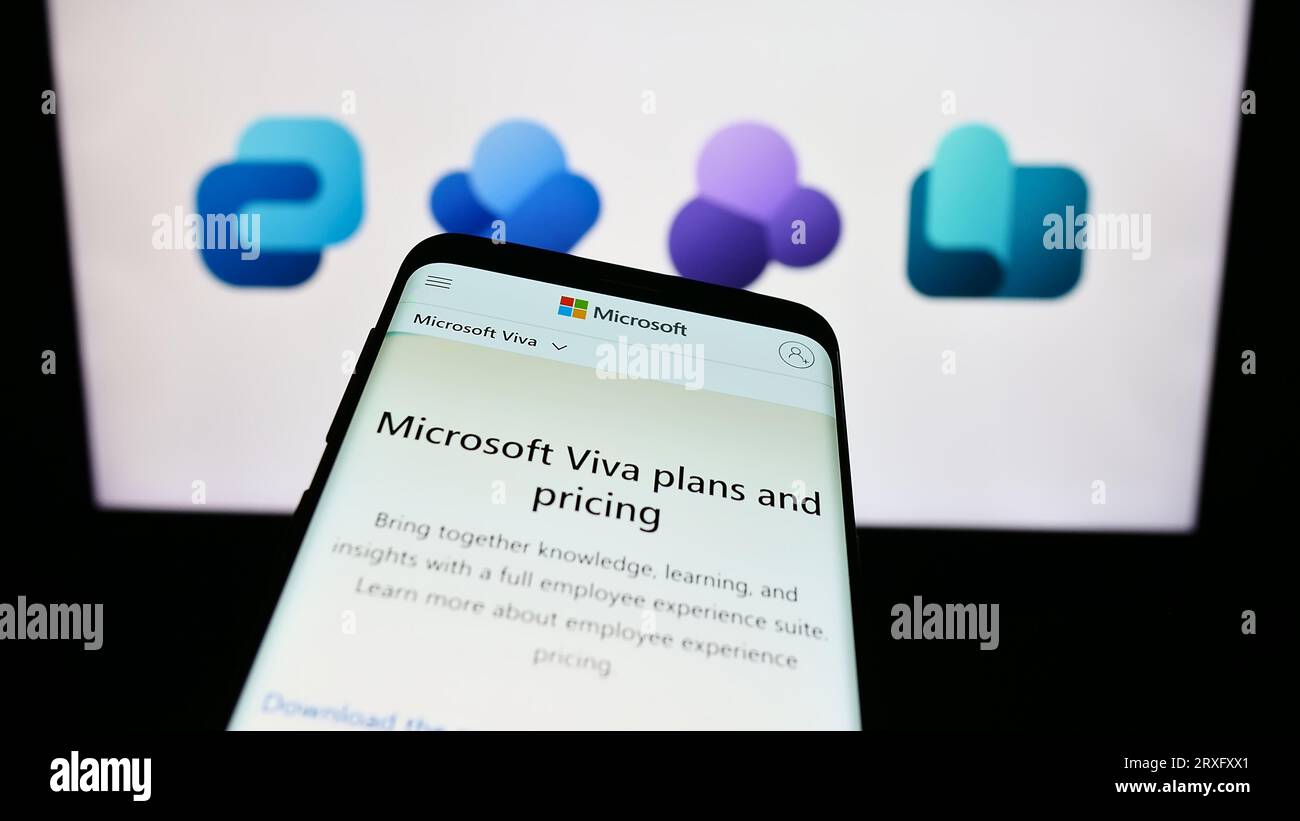 Mobile phone with website of employee experience platform Microsoft ...