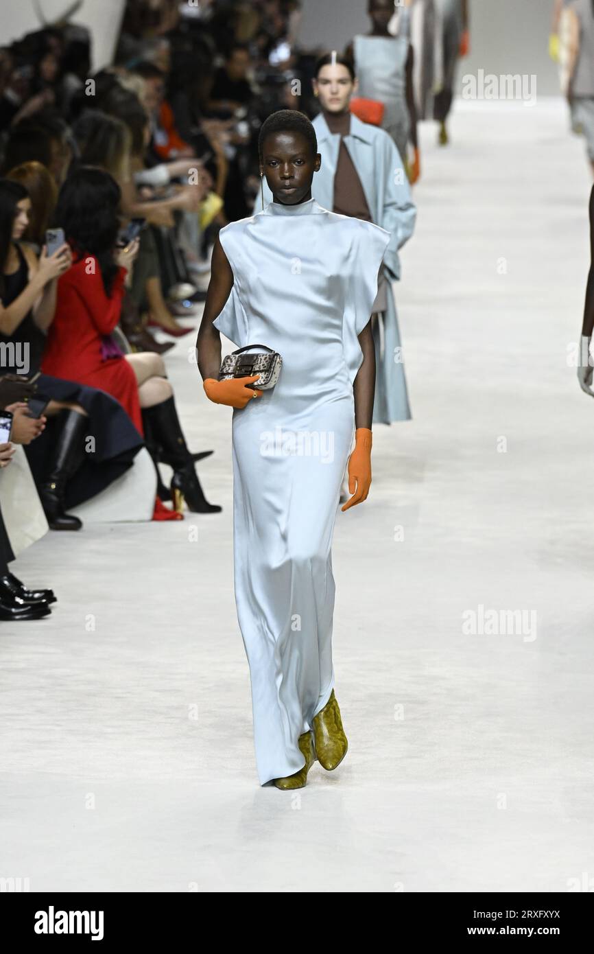 Model Agel Akol walks on the runway at the Fendi fashion show during ...