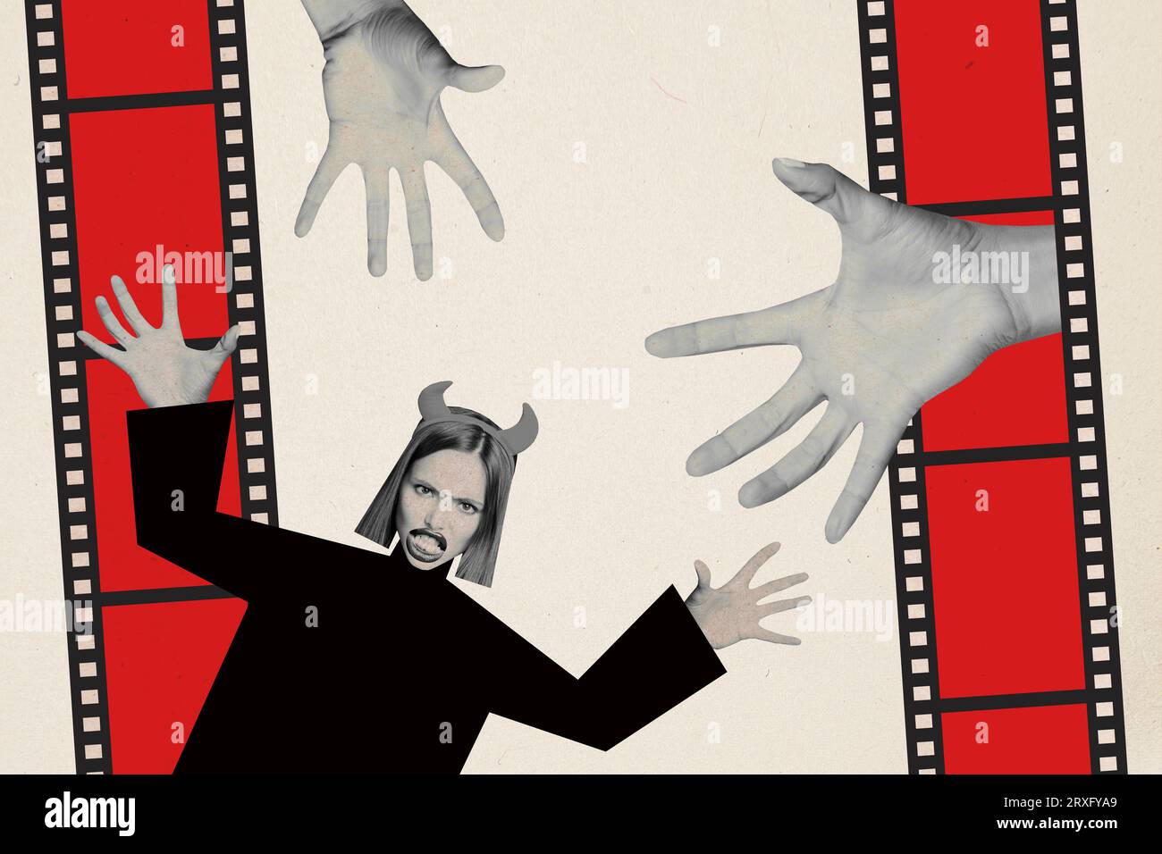 Creative trend collage of angry female devil demon horns hell film ...