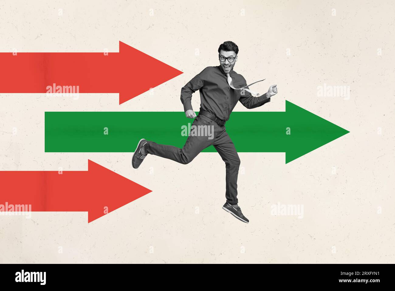 Collage picture of excited mini black white colors guy jump run raise ...