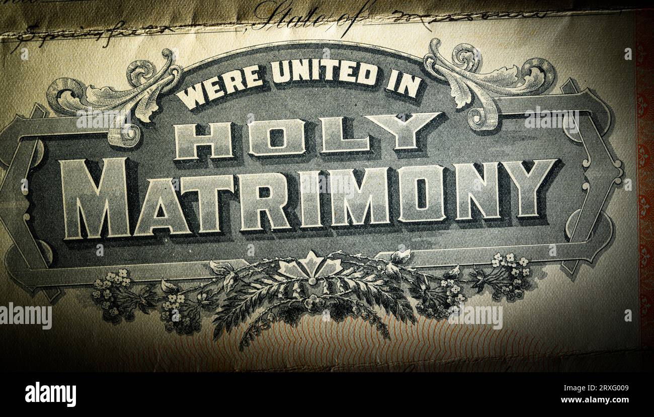 A vintage, ornate Marriage License Stock Photo - Alamy