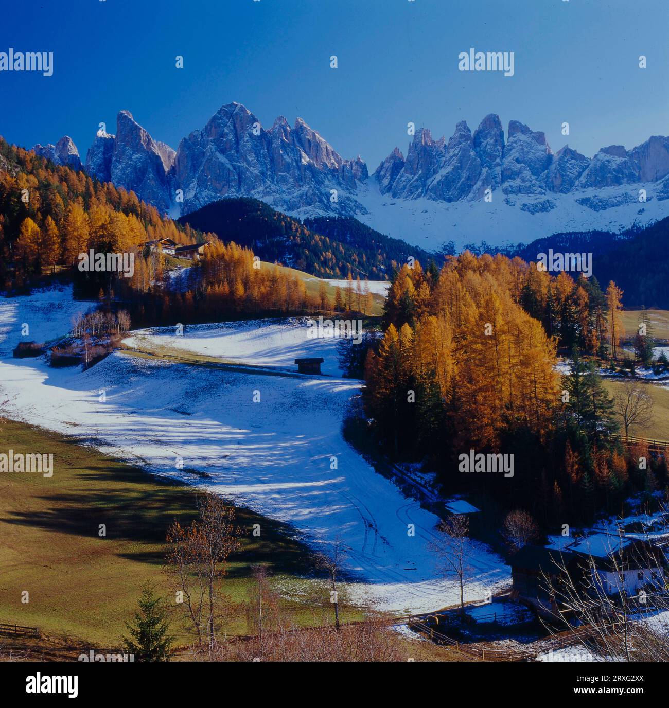 Late autumn in St. Magdalena in the Villnoess Valley, in the background ...