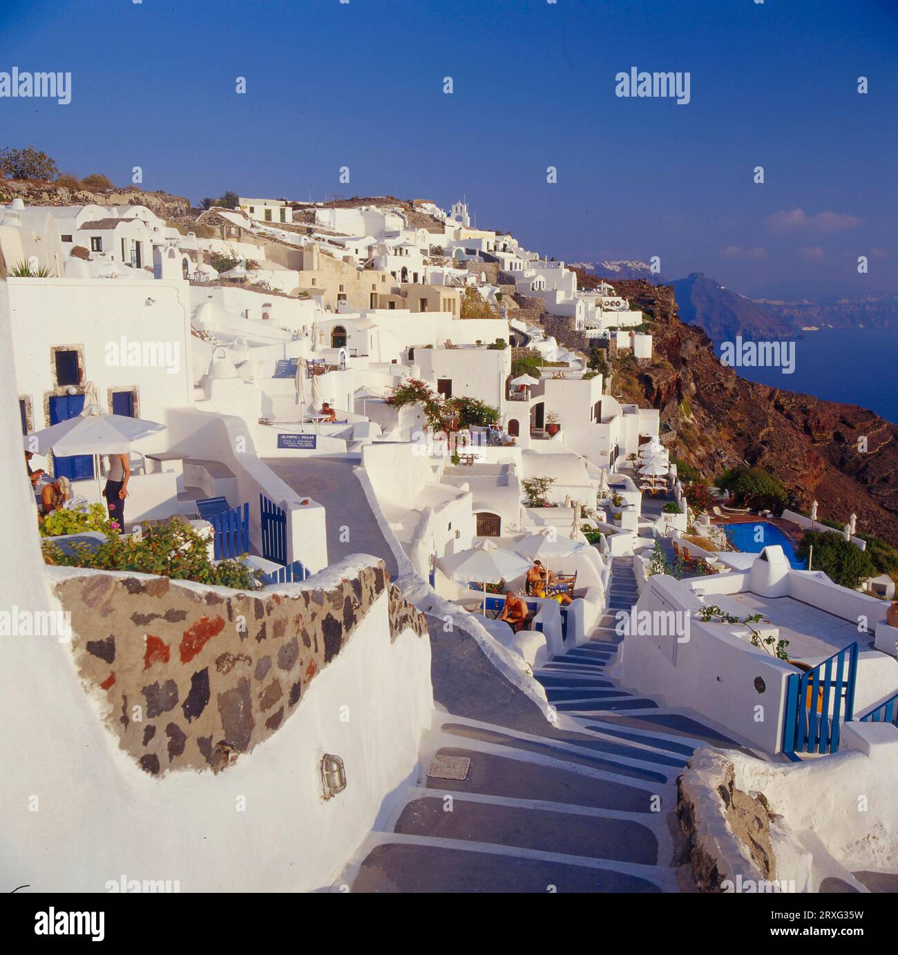 Oia in the north of the Cyclades island, the houses cling to the crater ...