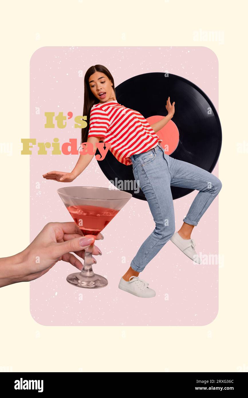 Collage 3d artwork image of huge arm hold give wineglass toast cheers ...