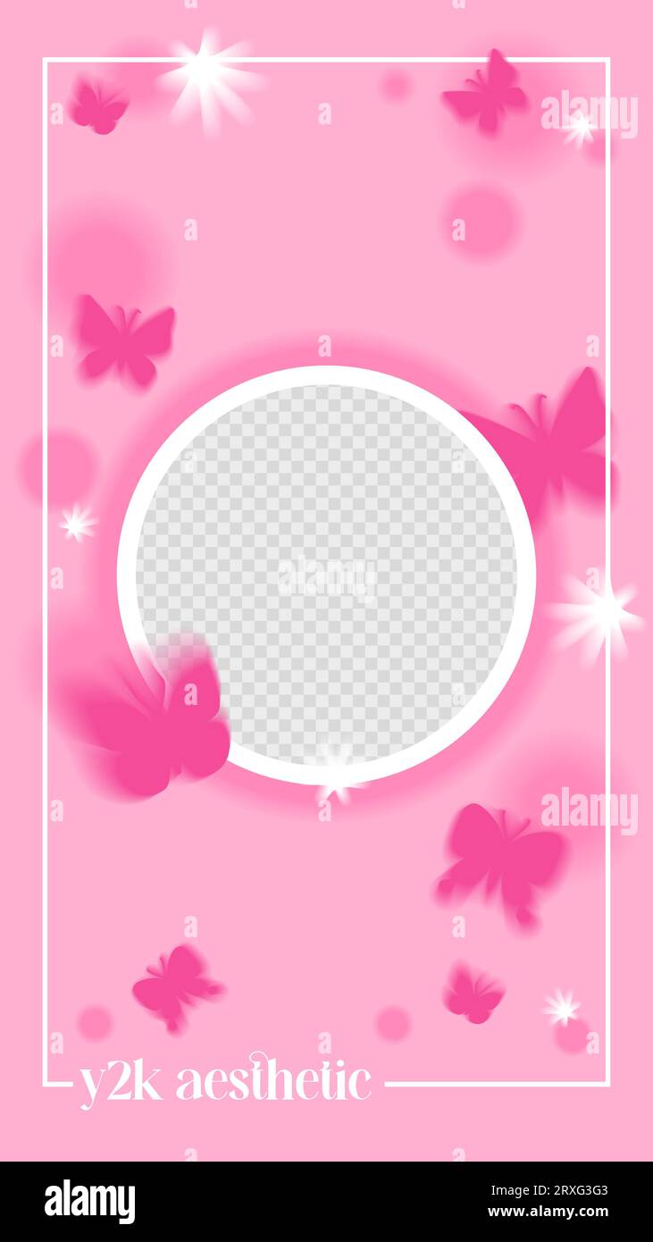 Hot Pink aura acid butterflies y2k stories template. Stock vector ...