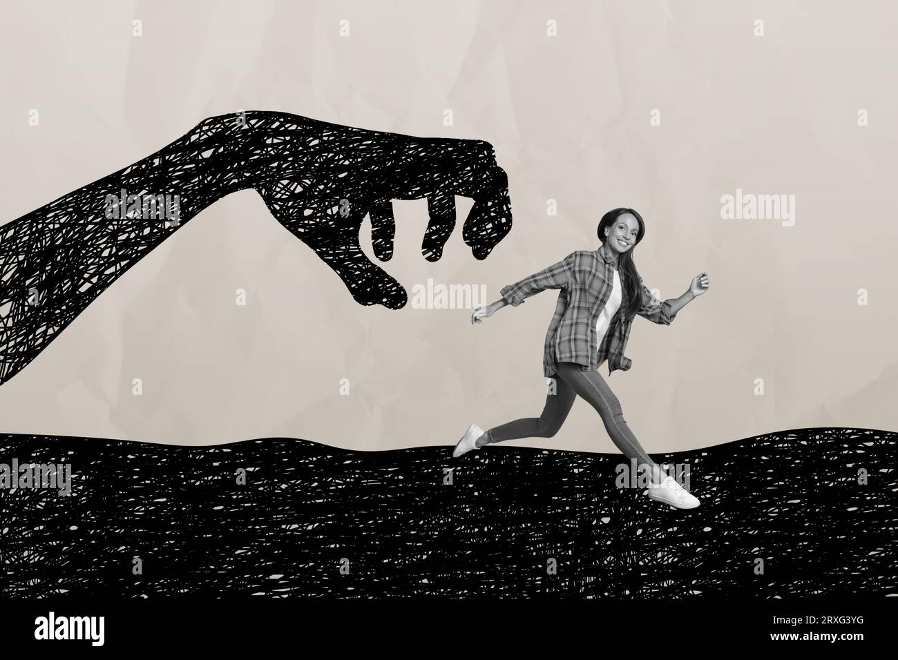 Creative trend collage of running away energetic young female escape ...