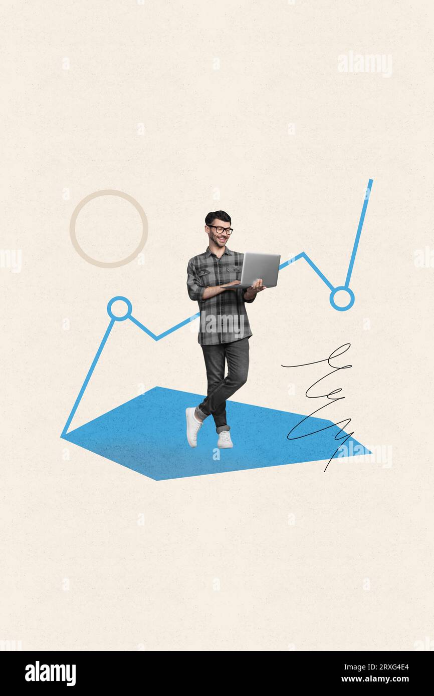 Collage Picture Poster Of Smiling Worker Programmer Analyzing