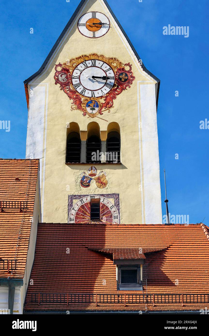 Church tower with clock, St. Vitus, Modestus and Kreszentia, Catholic parish church in ...