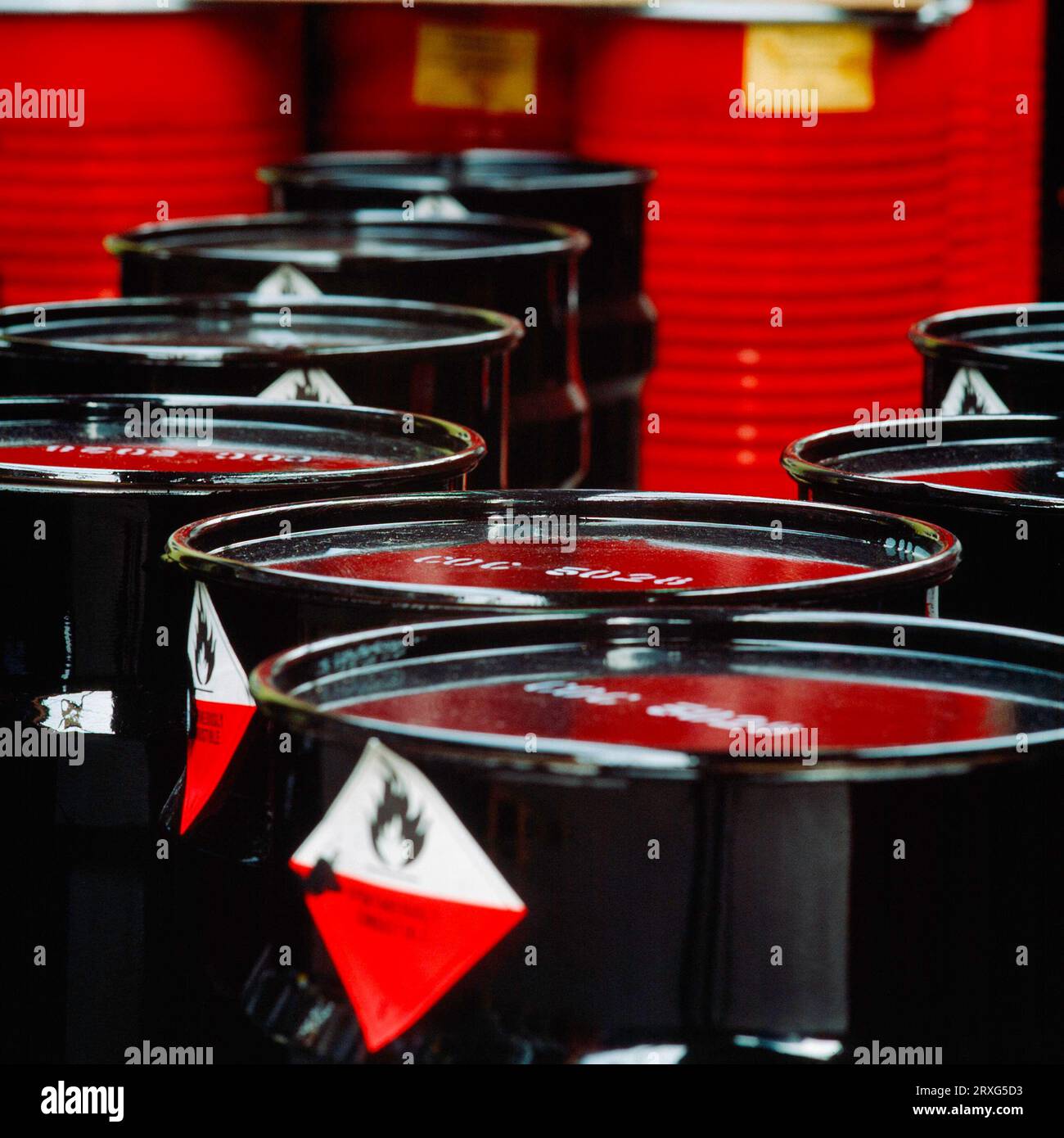 Tin barrels with label Stock Photo - Alamy