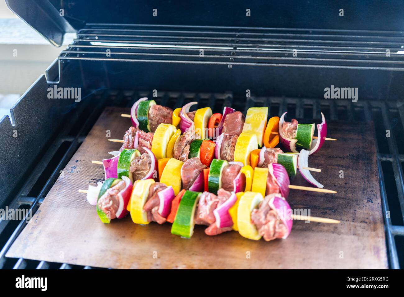 Grill Delights-Beef and Veggies Sizzling on Skewer Stock Photo - Alamy