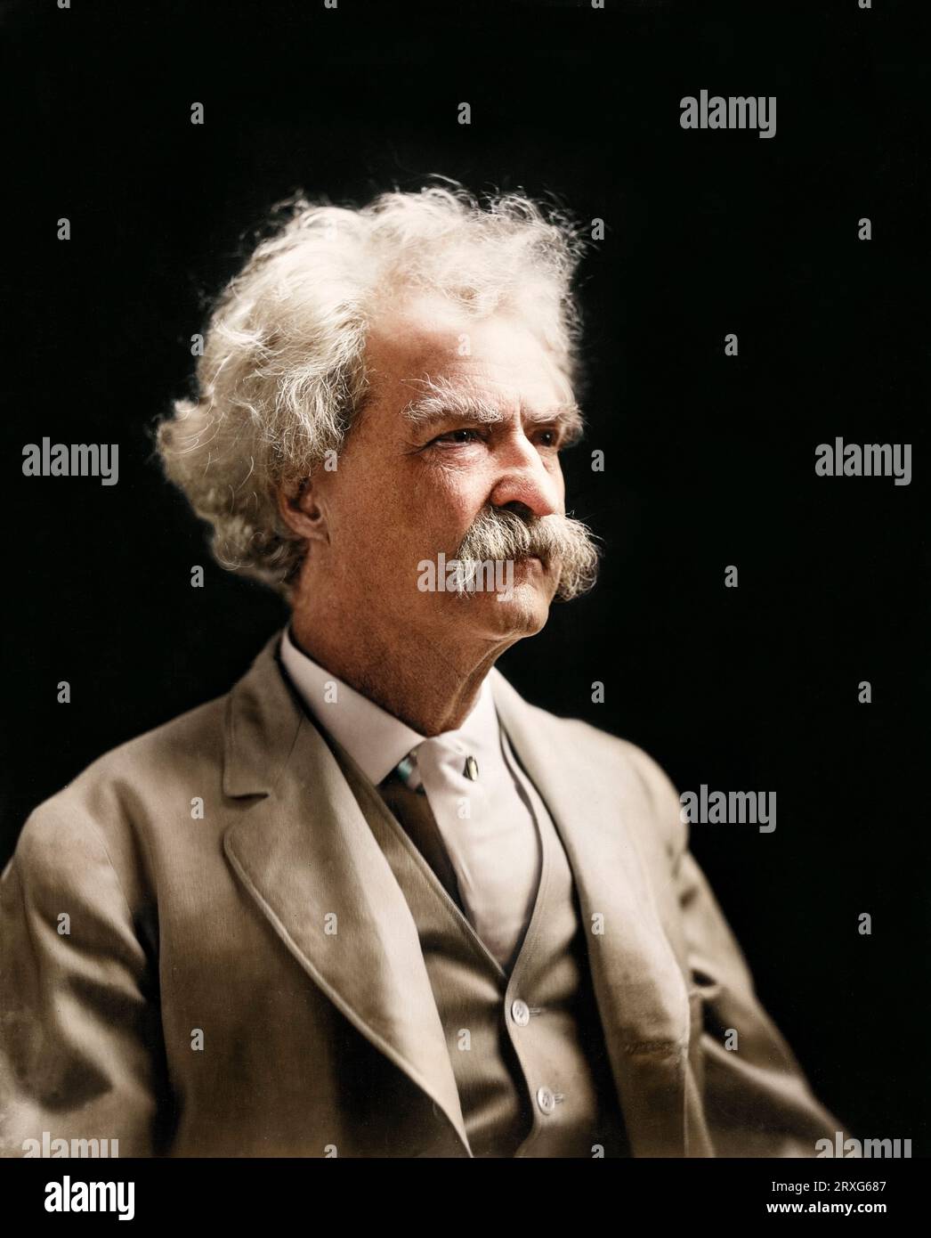 Photograph shows Samuel Langhorne Clemens (Mark Twain), head and ...