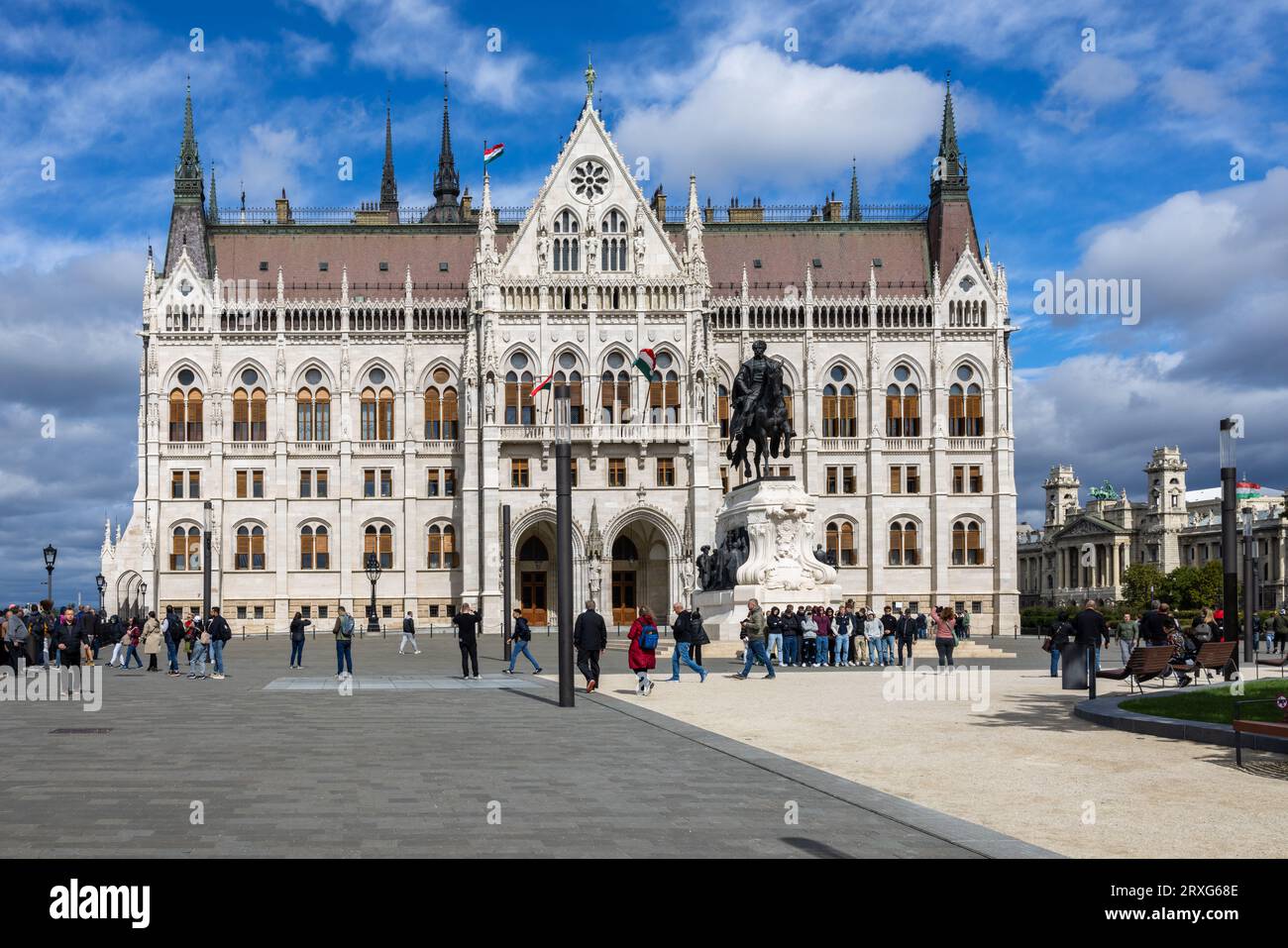 The side facade of the historic building - the Hungarian Parliament ...