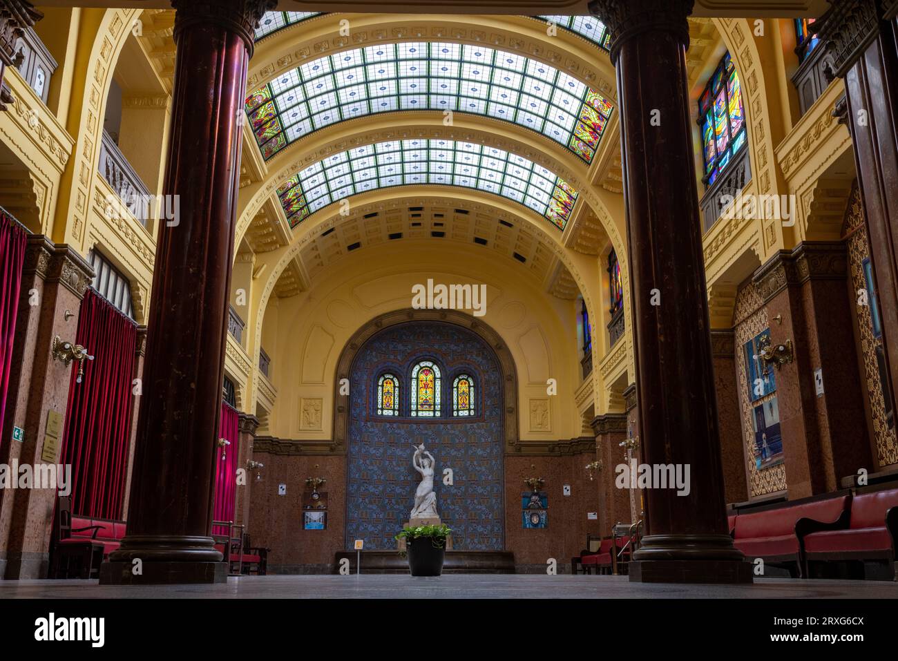 The main lobby of the historic Gellert thermal bath; Budapest, Hungary ...