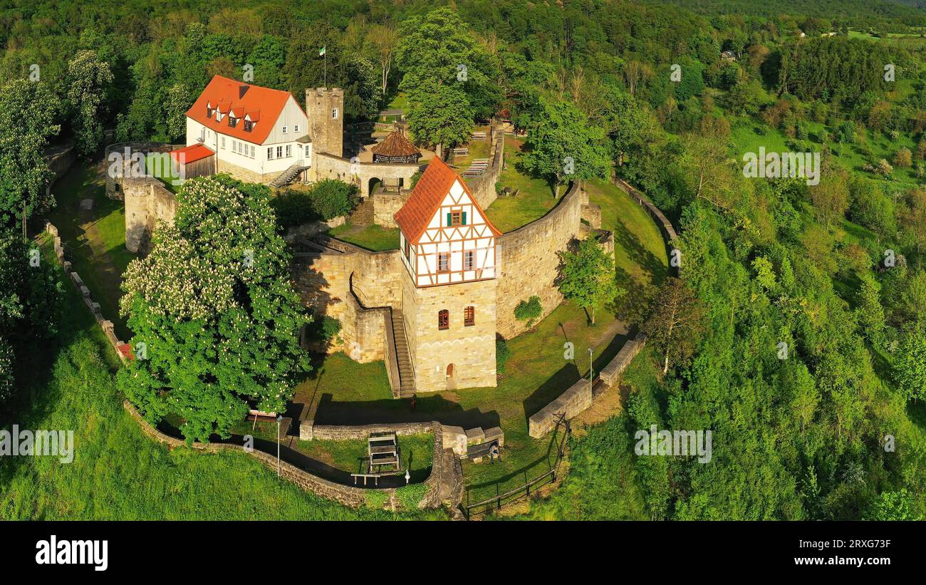 Aerial view of Koenigsberg in Bavaria with a view of Koenigsberg Castle ...