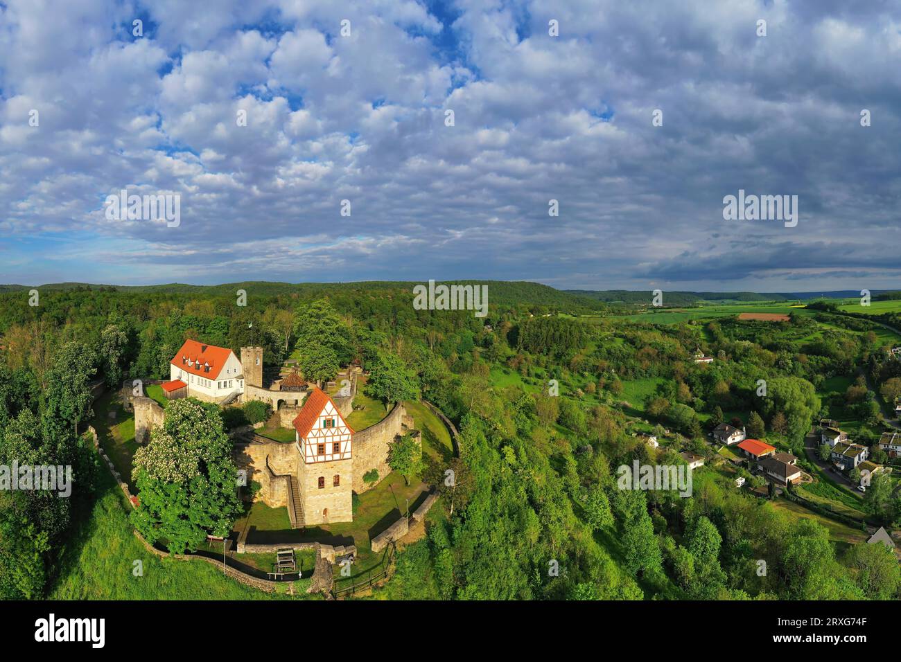 Aerial view of Koenigsberg in Bavaria with a view of Koenigsberg Castle ...