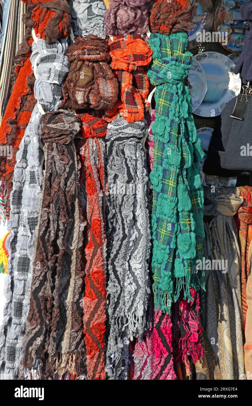 Earth Colours Shawl Scarf Variety Hanging at Clothing Store Stock Photo ...