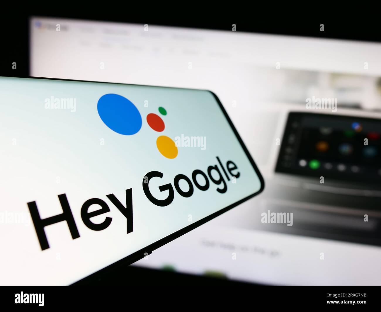 Mobile phone with logo of virtual assistance software Google Assistant ...