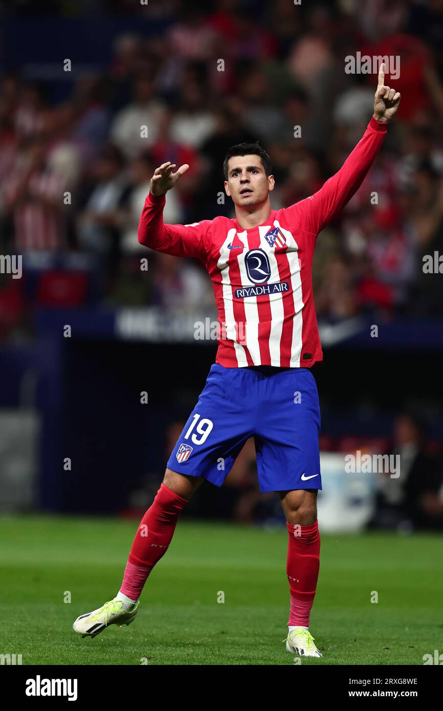 Alvaro Morata of Club Atletico de Madrid celebrates after scoring a ...
