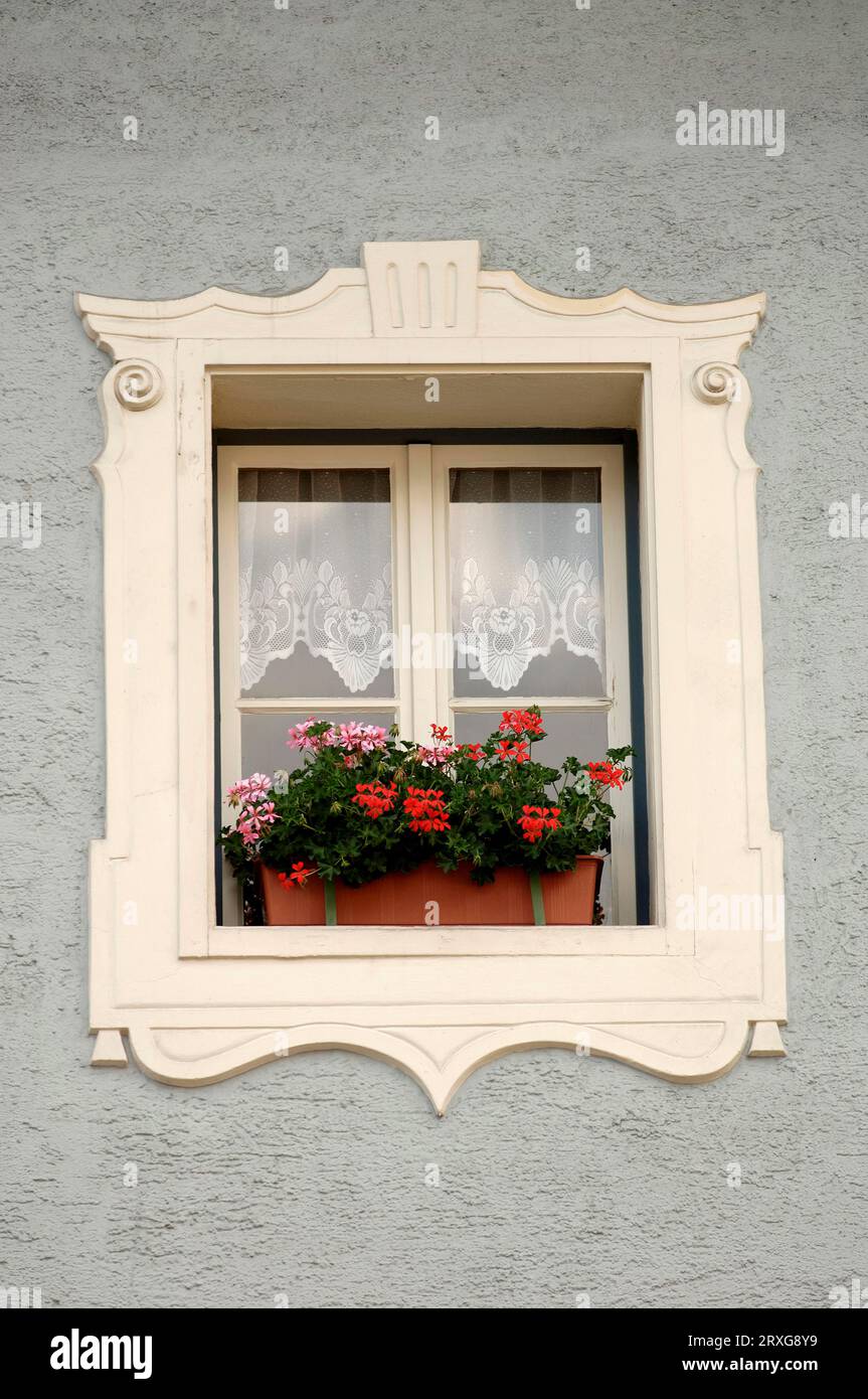 Window with flowers, Berchtesgaden, Bavaria, Germany Stock Photo - Alamy