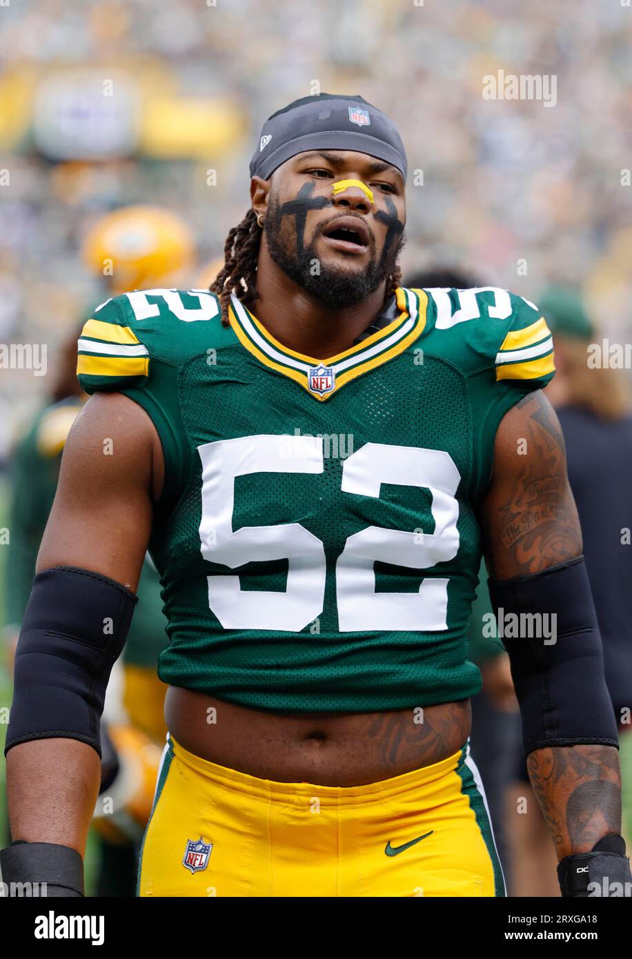 Green Bay Packers linebacker Rashan Gary (52) before the first half of ...