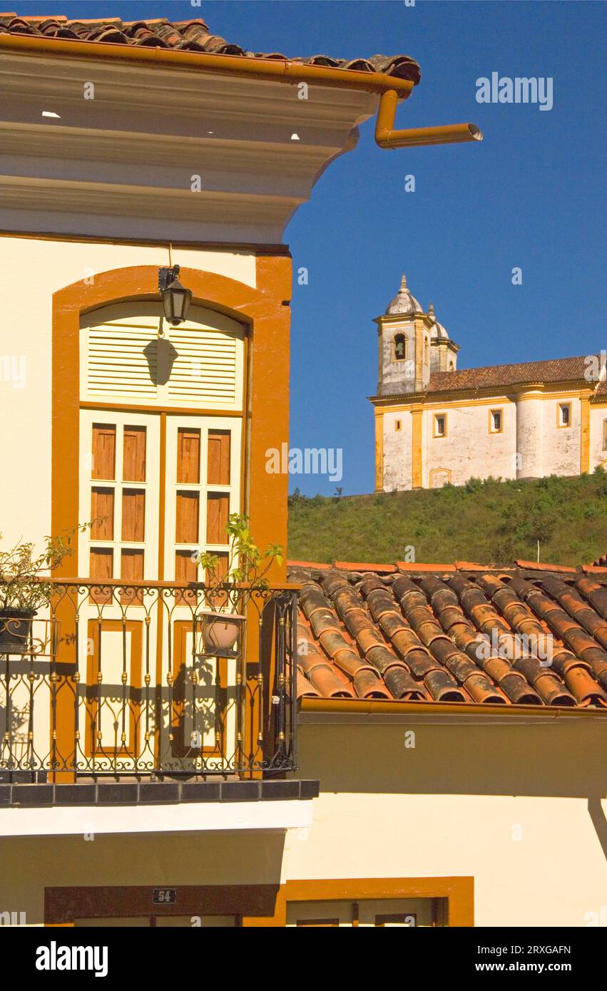 View to the church Nossa Senhora das Merces e Perdoes, Ouro Preto ...