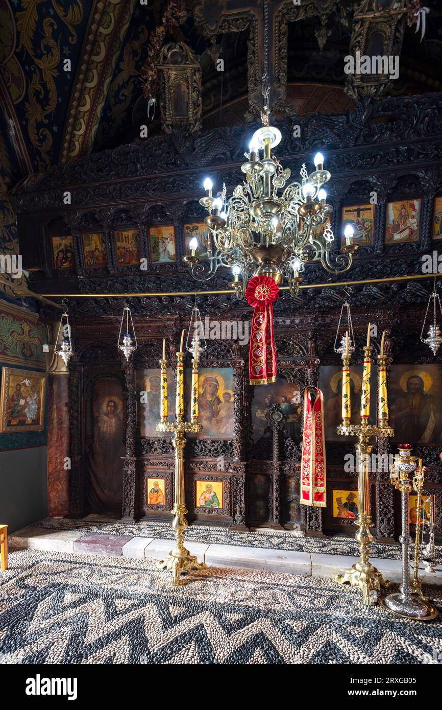 Interior, altar, icons, Tsambika Monastery, Rhodes, Dodecanese, Greece ...