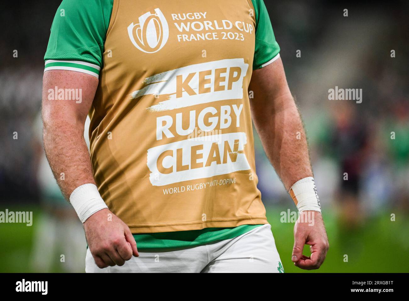 Illustration of a training jersey with an anti-doping slogan in Rugby ...
