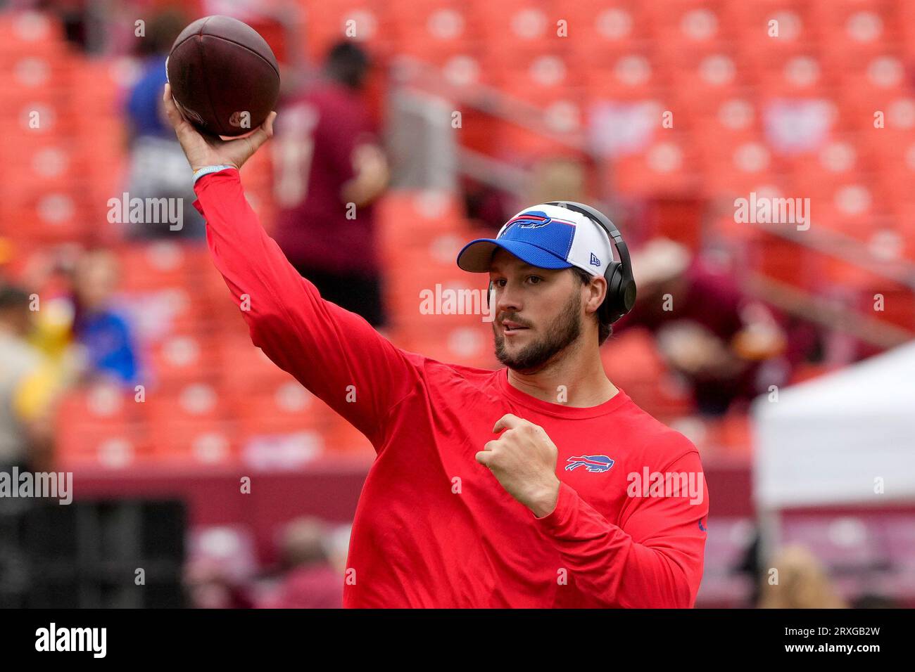 Buffalo Bills quarterback Josh Allen warms up before an NFL football ...