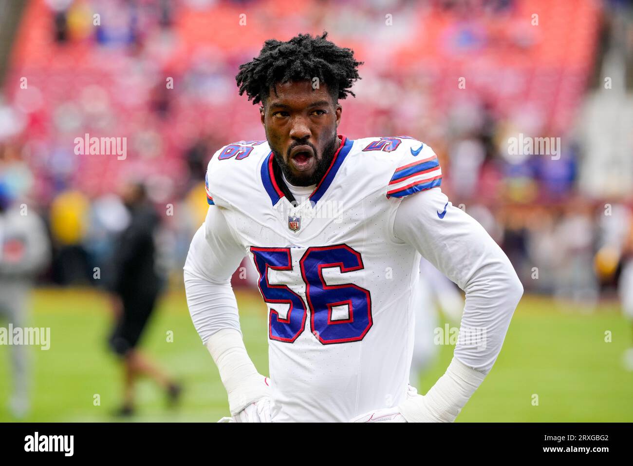 Buffalo Bills defensive end Leonard Floyd (56) on the field before an ...