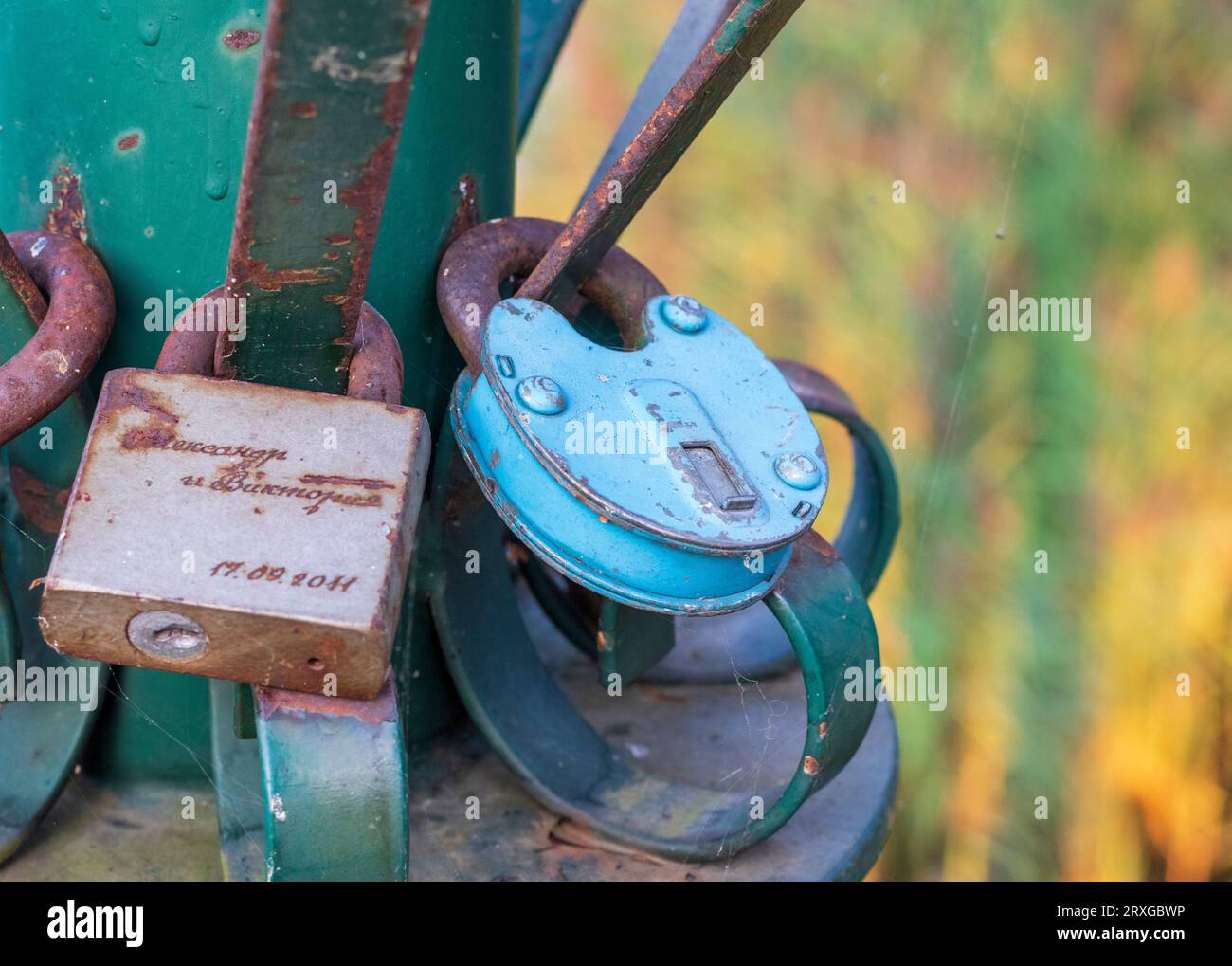 Metal structure where couples locking the locks as a sign of true love ...