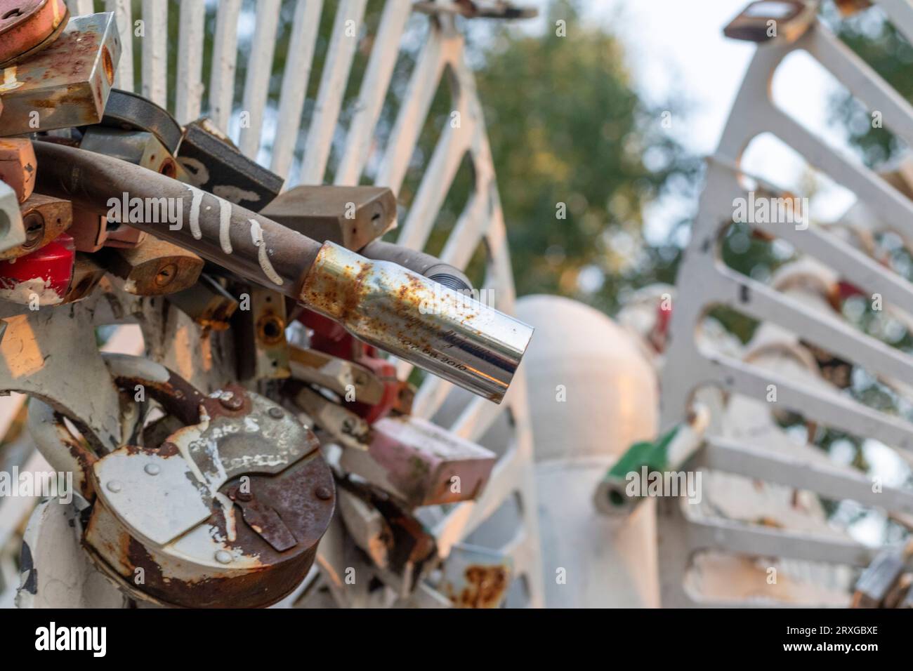 Metal structure where couples locking the locks as a sign of true love ...