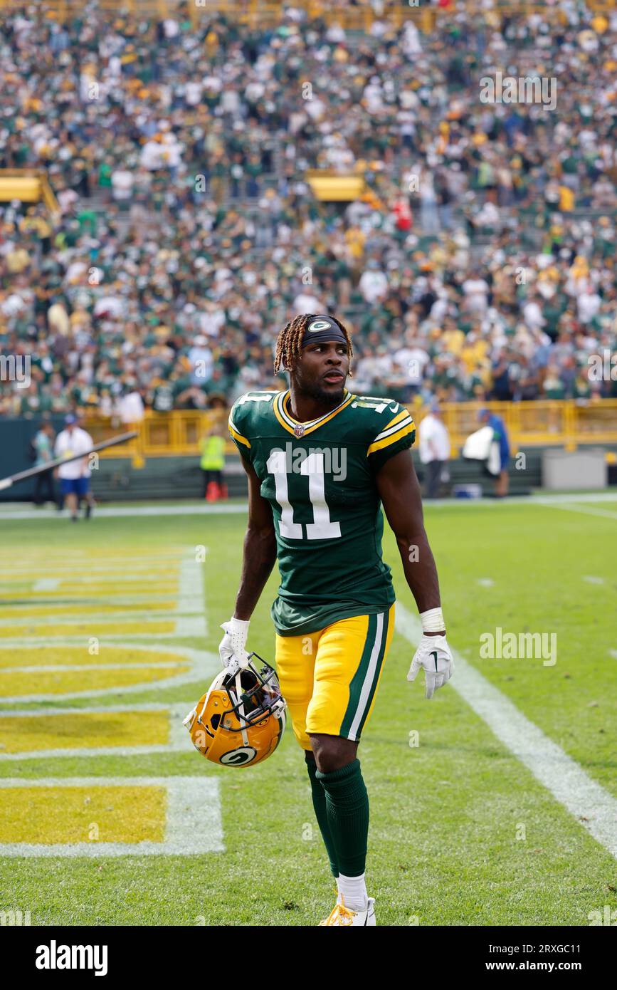 Green Bay Packers wide receiver Jayden Reed (11) walks off the field ...